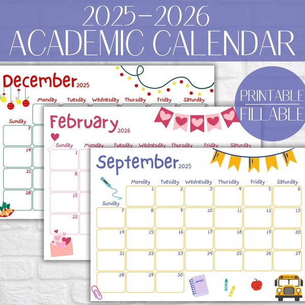Editable school calendar 25 26 - Etsy België