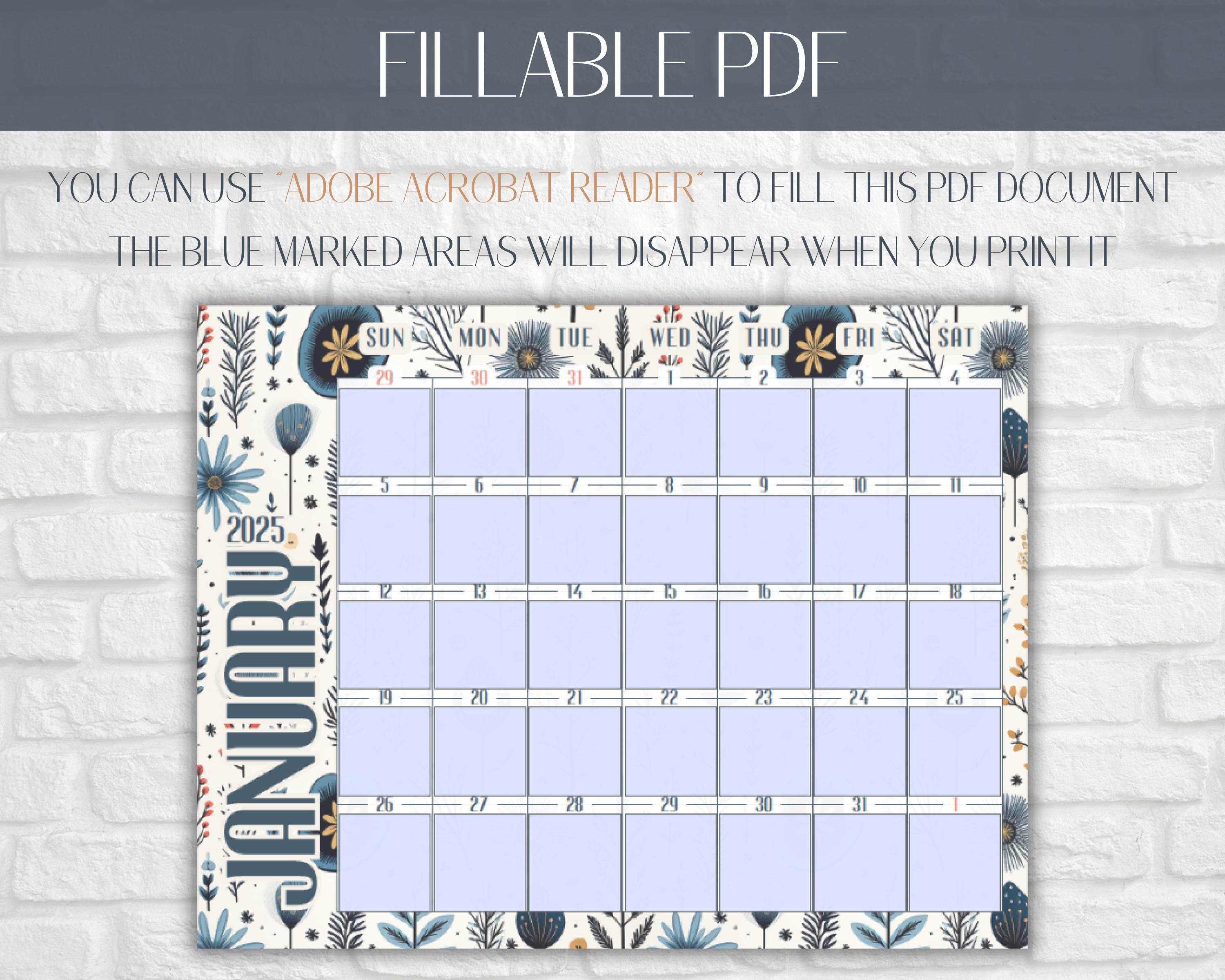 January 2025 Calendar Printable Fillable January Calendar January ...