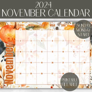 November 2024 Calendar Printable Fillable November Calendar November ...