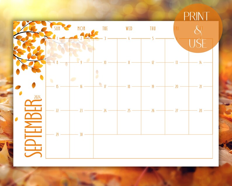 September 2024 Calendar Printable Fillable September Calendar 2024 ...