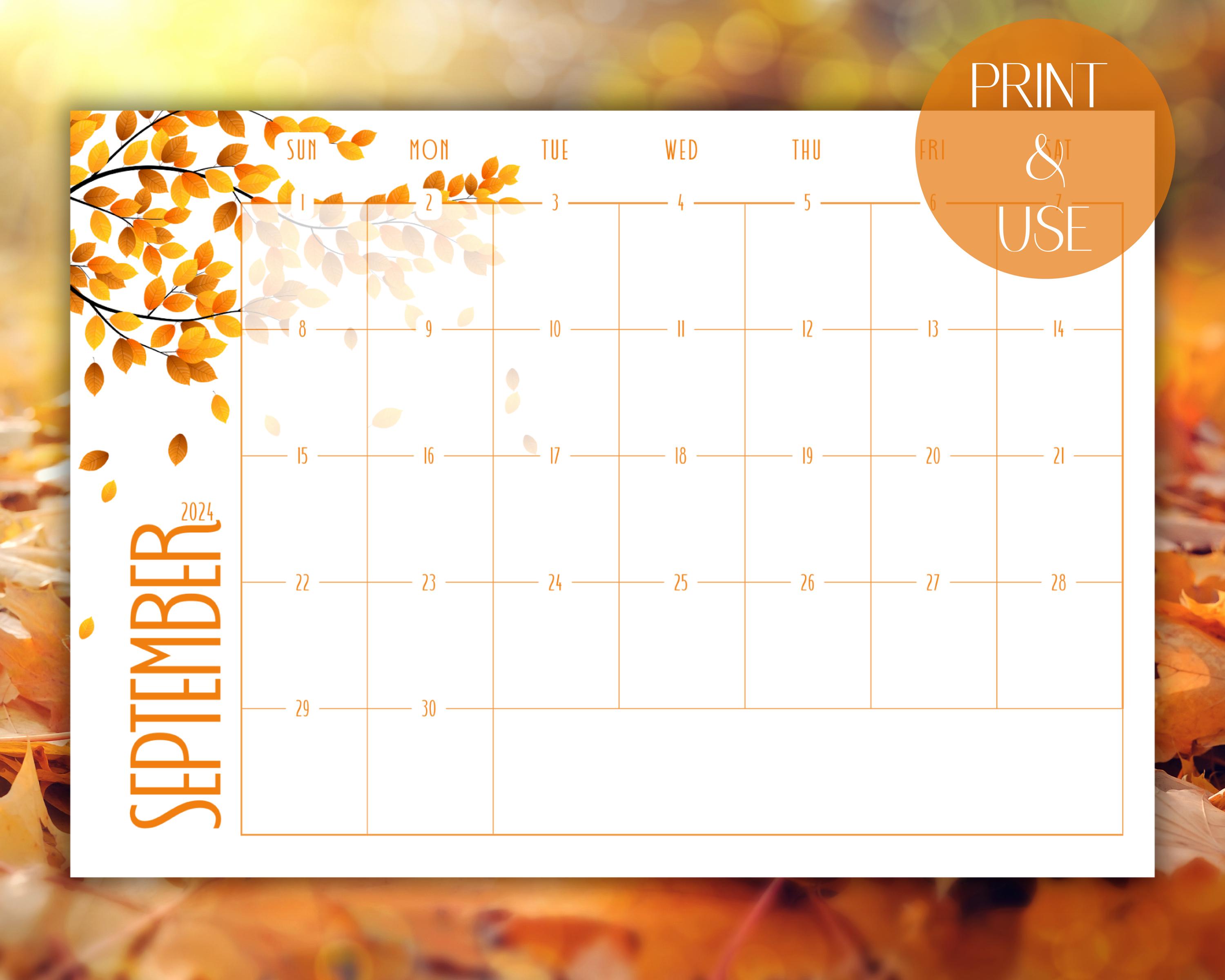 September 2024 Calendar Printable Fillable September Calendar 2024 ...