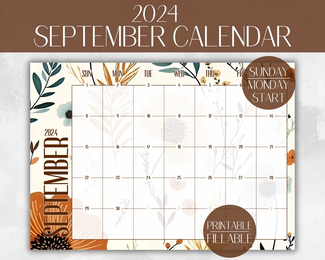September 2024 Calendar Printable Fillable September Calendar 2024 ...