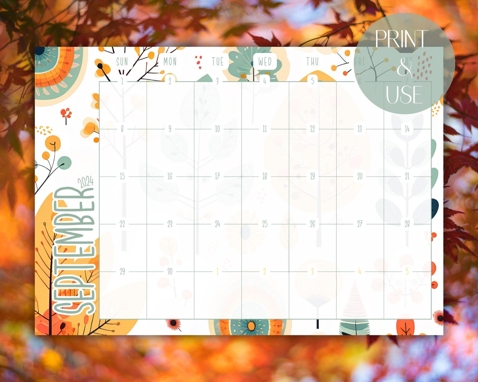 September 2024 Calendar Printable Fillable September Calendar 2024 ...
