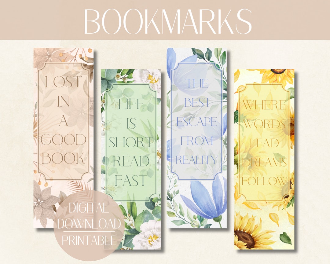 Watercolor Flower Bookmark Set: Printable Book Lover Gift (digital ...