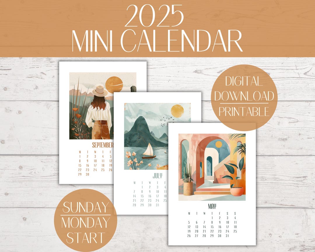 Mini Calendar 2025 Printable Boho Calendar 2025 Printable Desk Calendar ...