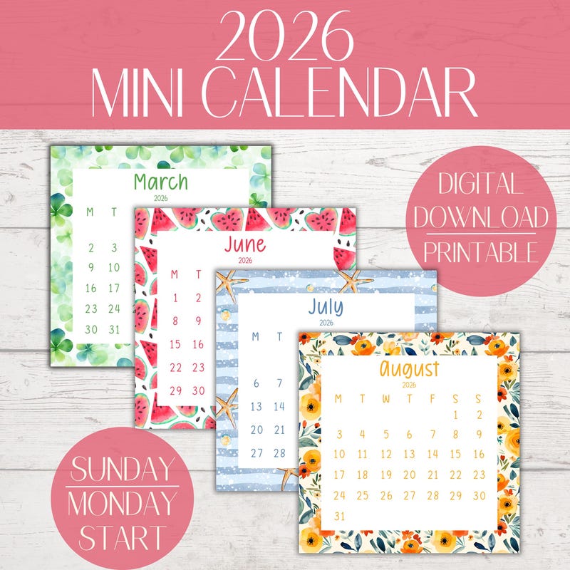 Mini Calendar Watercolor - Etsy UK