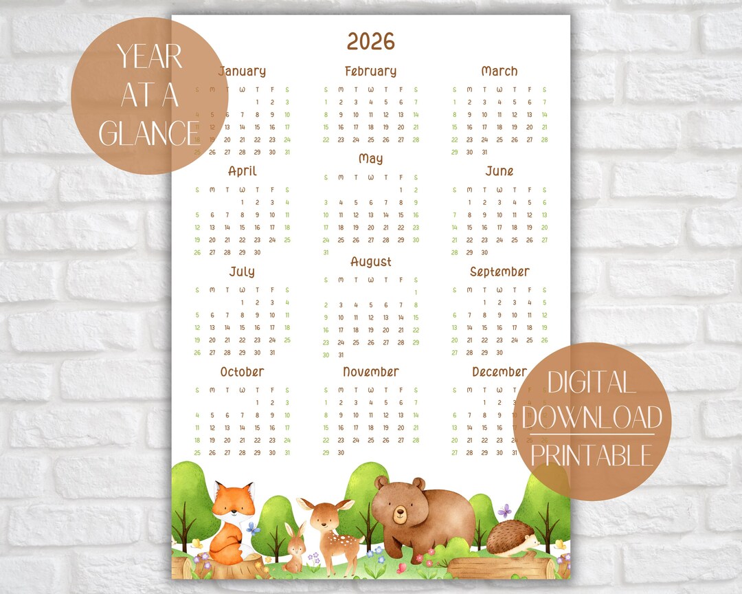 2026 Year At-a-glance Calendar for Kids | Printable Wall Planner ...
