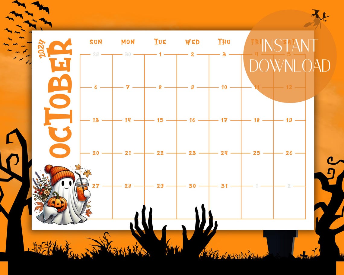 October 2024 Calendar Printable Fillable October Calendar Halloween ...