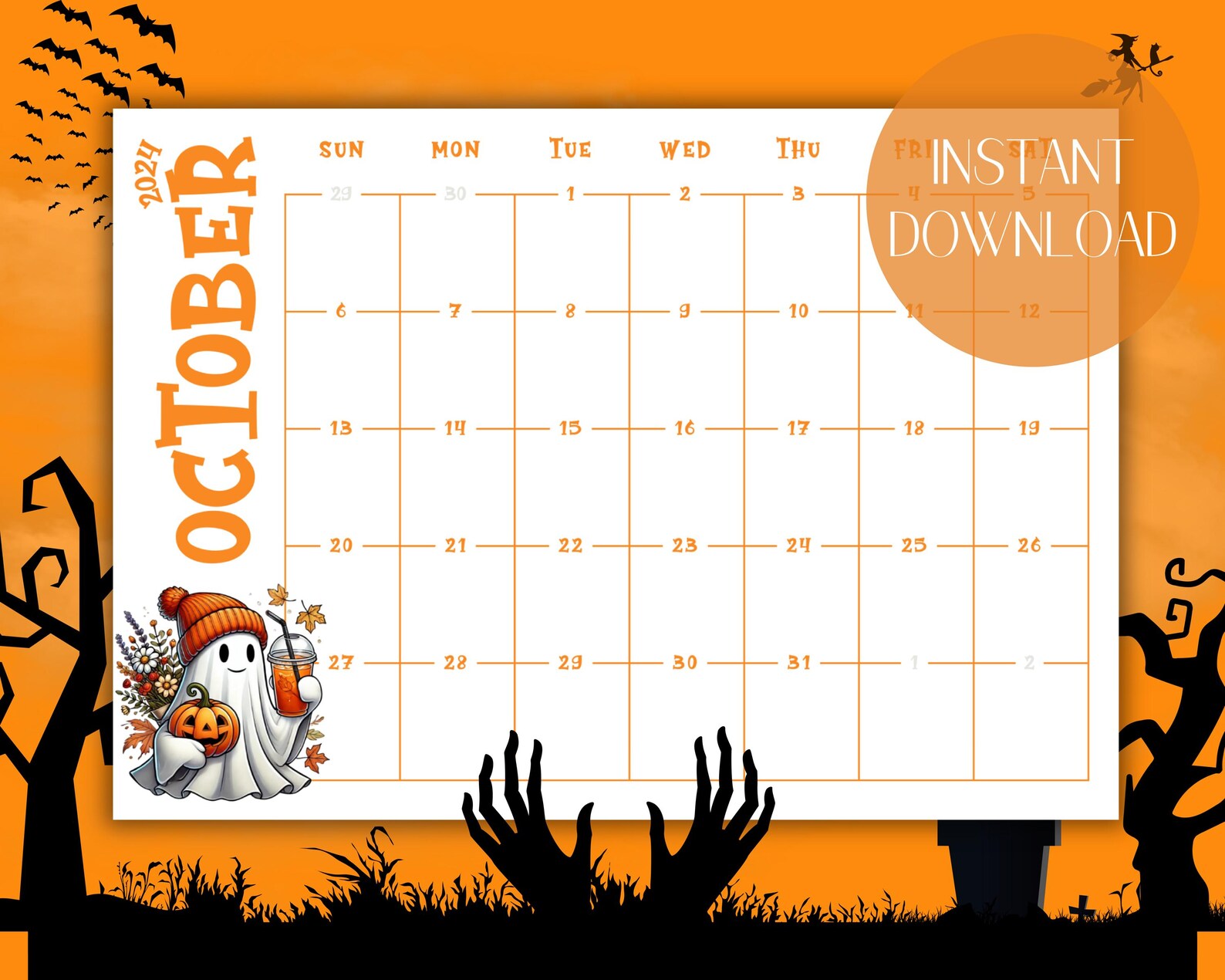 October 2024 Calendar Printable Fillable October Calendar Halloween ...
