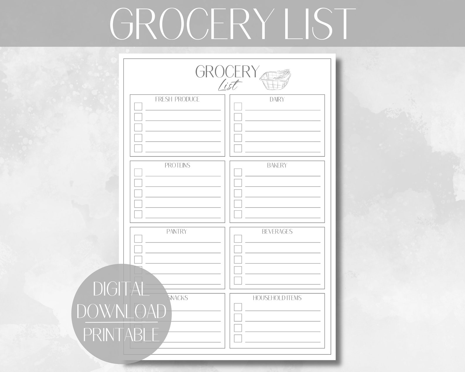 Grocery List Printable, Grocery Shopping List, Grocery List Template ...