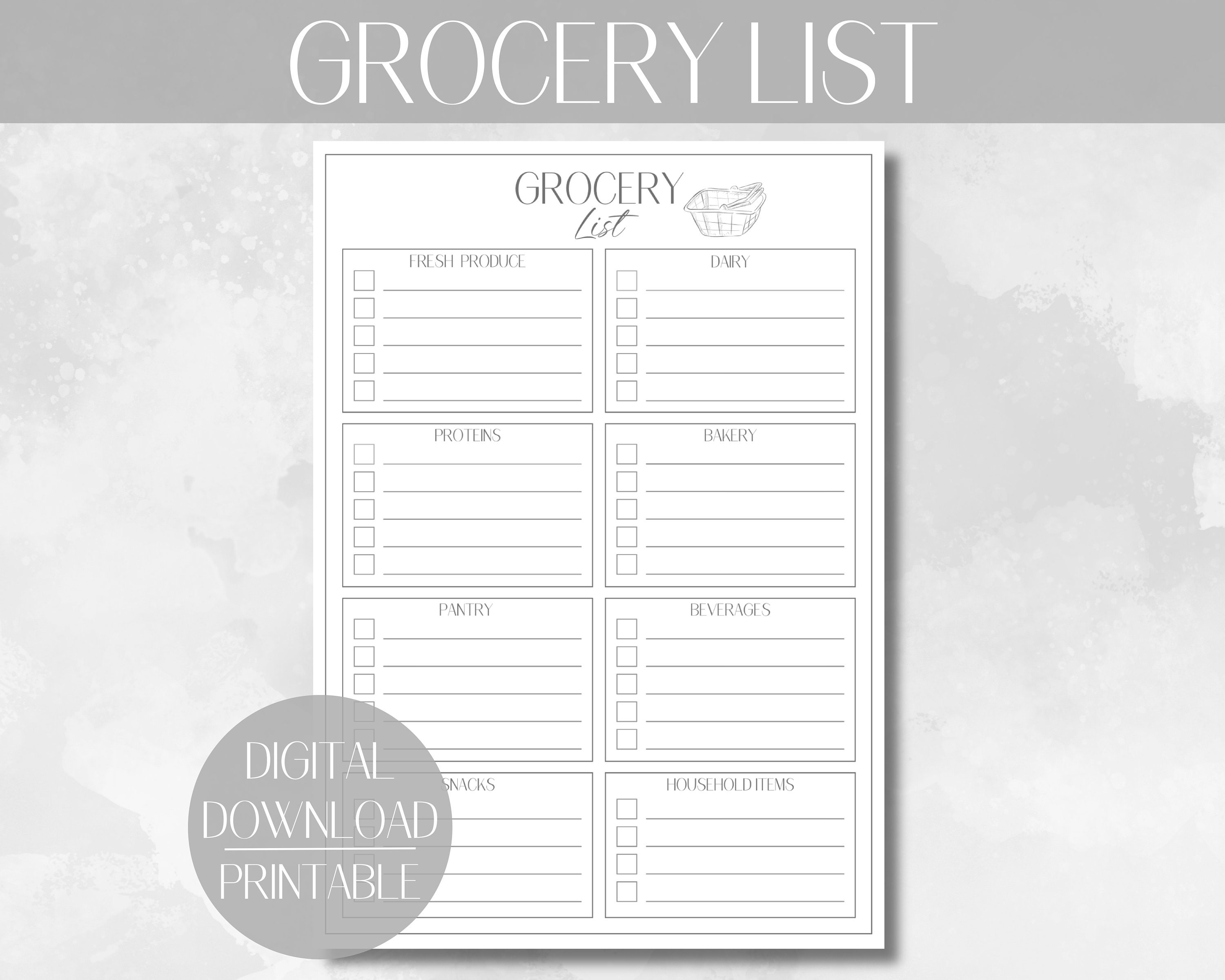 Grocery List Printable, Grocery Shopping List, Grocery List Template ...