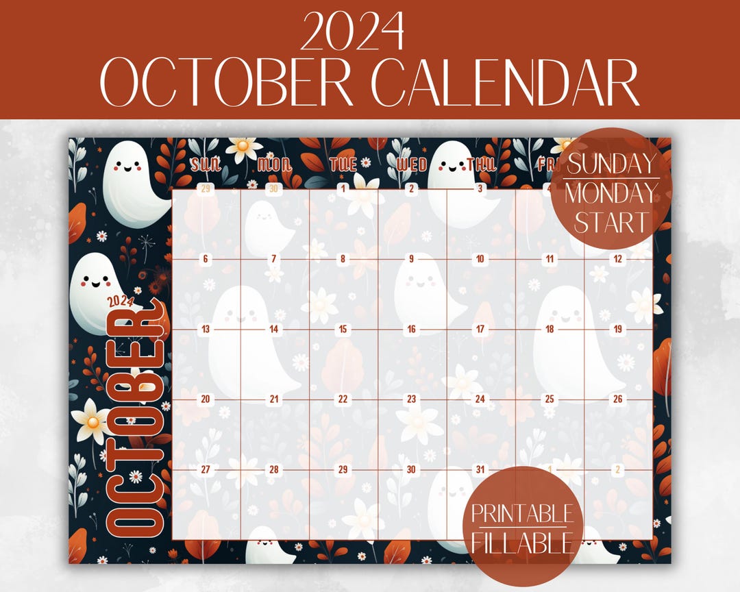 October 2024 Calendar Printable Fillable October Calendar Halloween ...