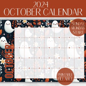 October 2024 Calendar Printable Fillable October Calendar Halloween ...