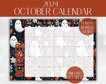 October 2024 Calendar, Halloween/fall Calendar - Etsy