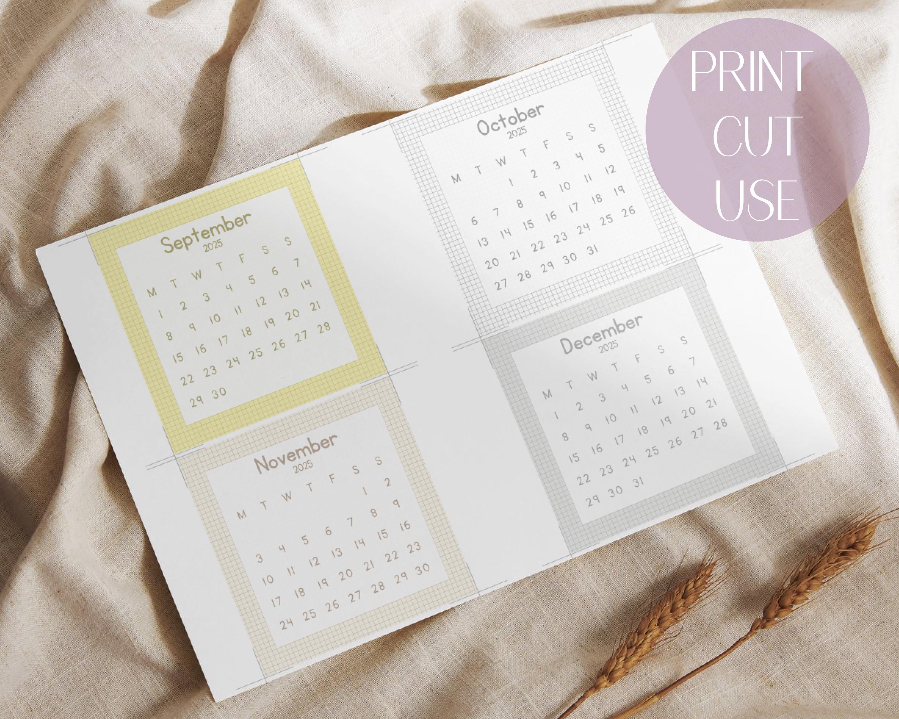 Mini Calendar 2025 Printable Mini Calendar 2025 Journal Calendar ...