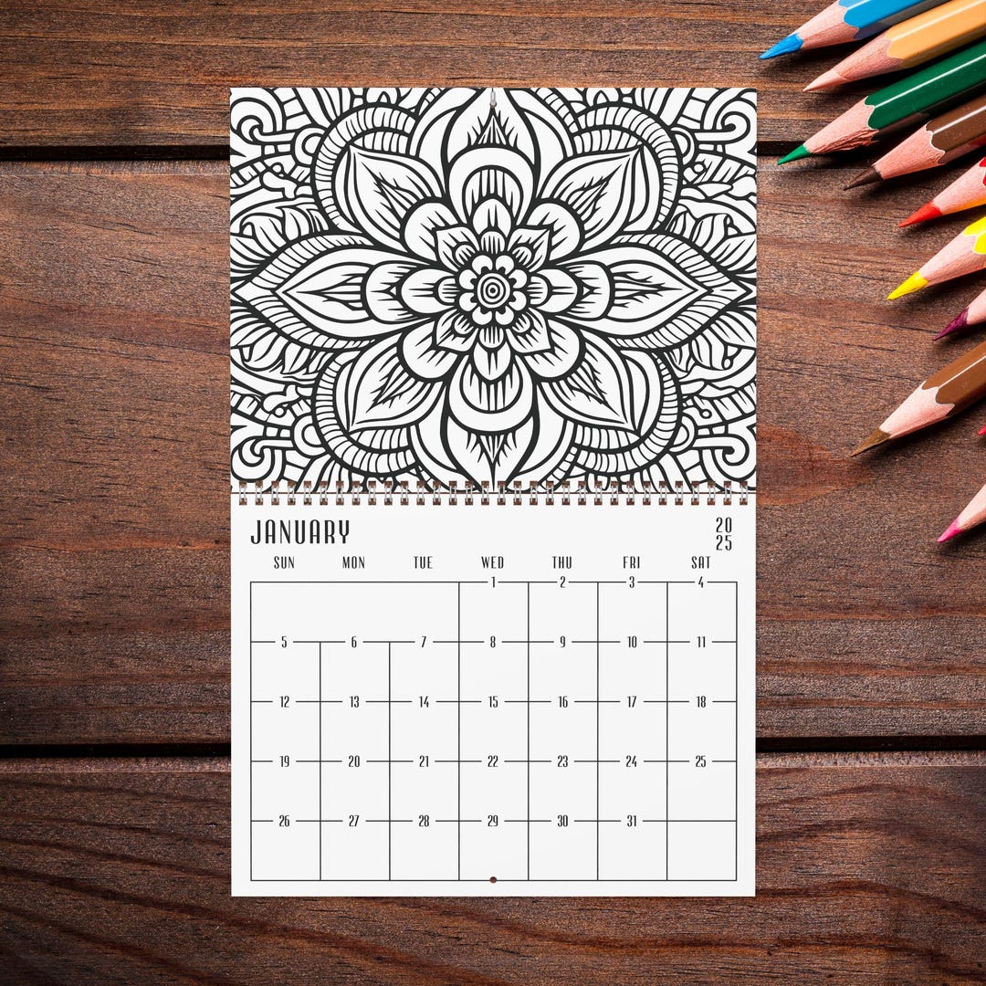 2025 Coloring Calendar for Adults Stress Relief Coloring Calendar ...