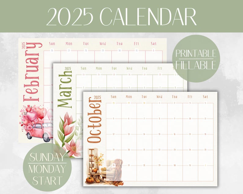2025 Watercolor Calendar: Printable Monthly Planner (digital Download ...