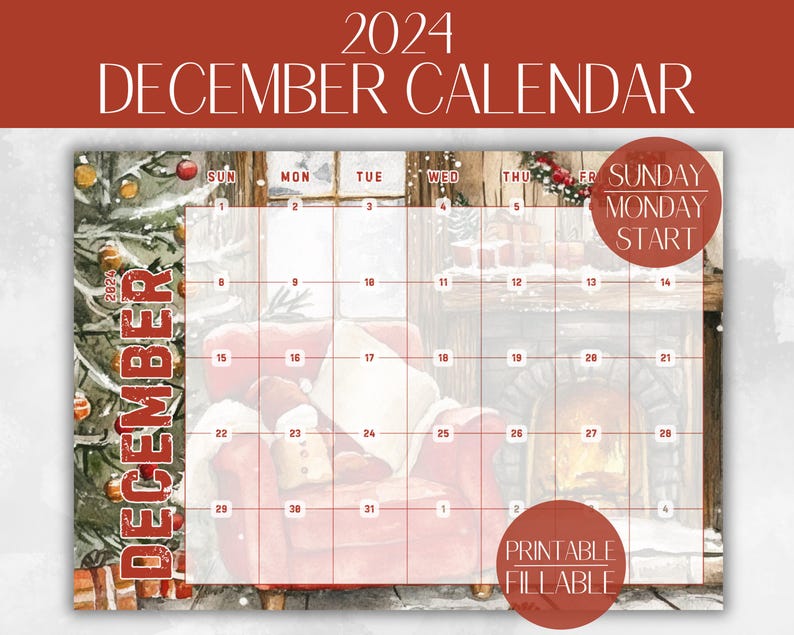 December 2024 Calendar Printable Fillable December Calendar December ...