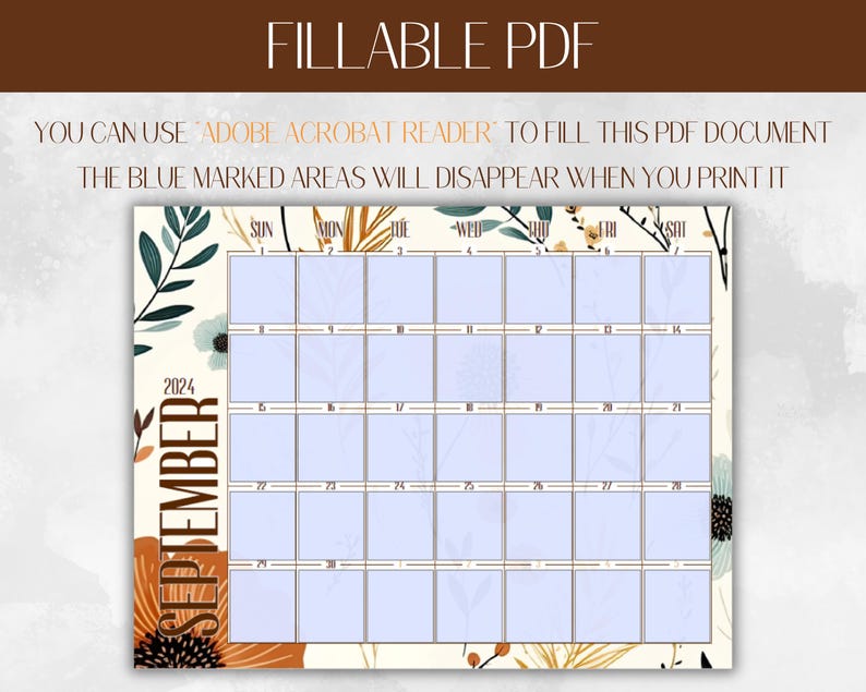 September 2024 Calendar Printable Fillable September Calendar 2024 ...