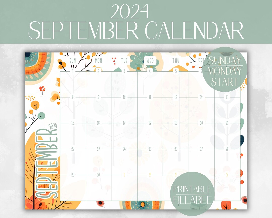 September 2024 Calendar Printable Fillable September Calendar 2024 ...