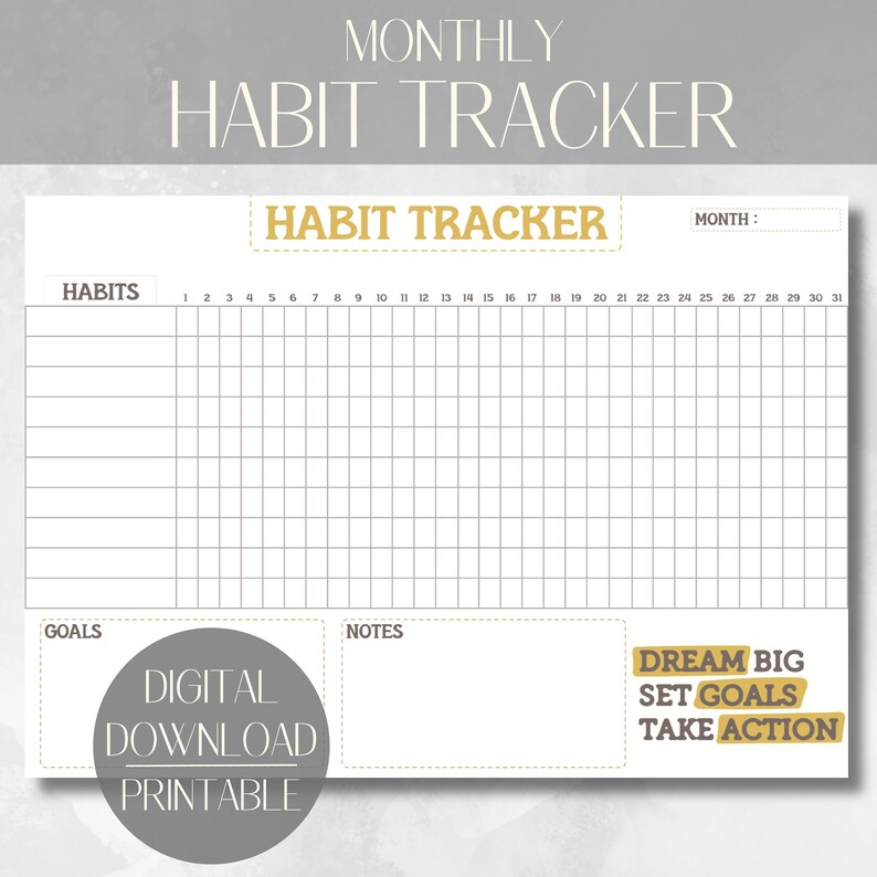 Monthly Habit Tracker Printable, Printable Habit Tracker, Digital Habit ...