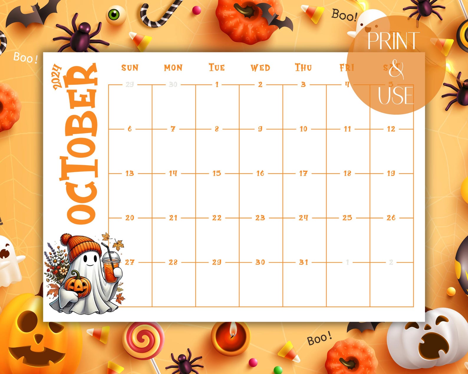 October 2024 Calendar Printable Fillable October Calendar Halloween ...