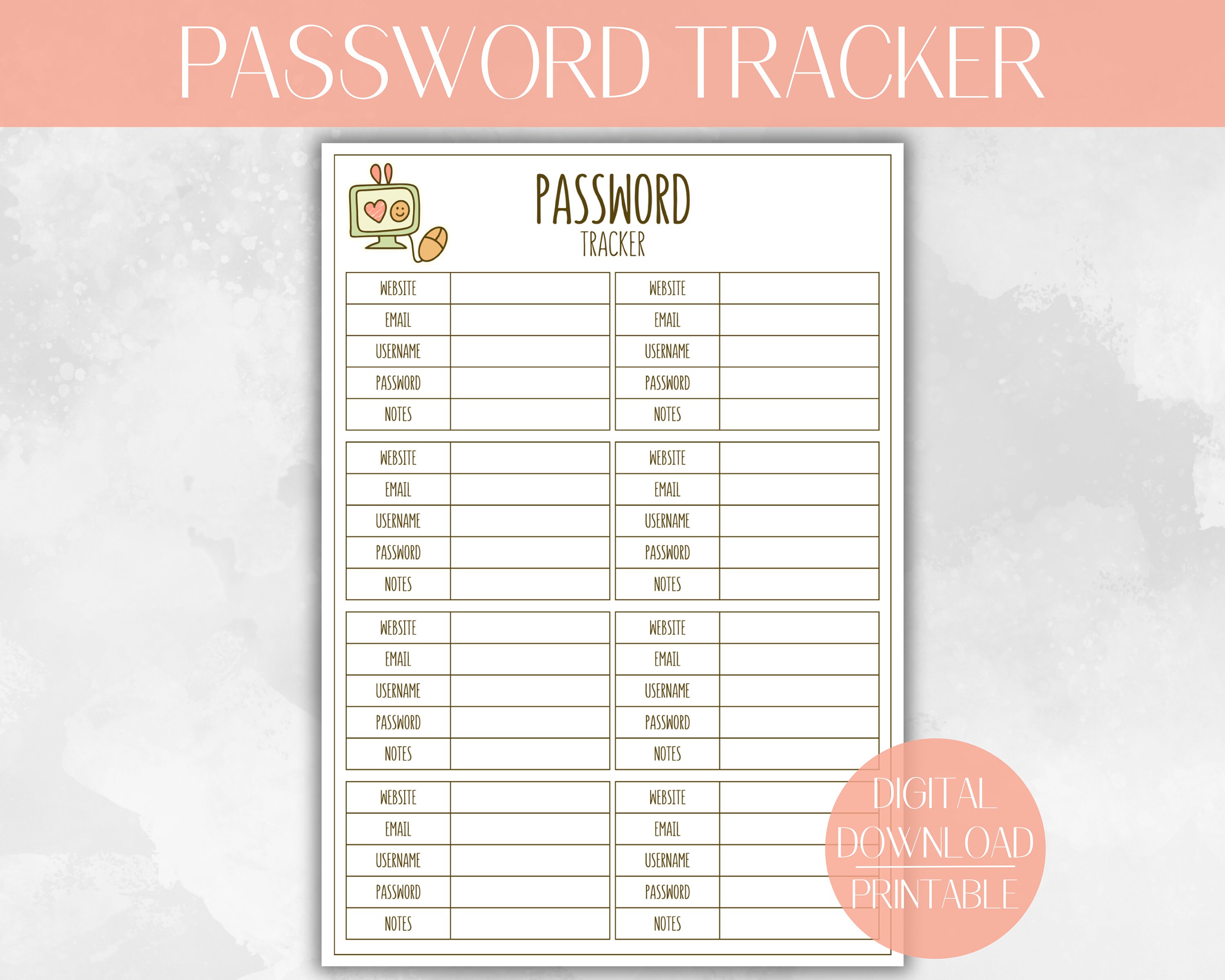 Password Tracker Printable Password Keeper Printable Password Organizer ...
