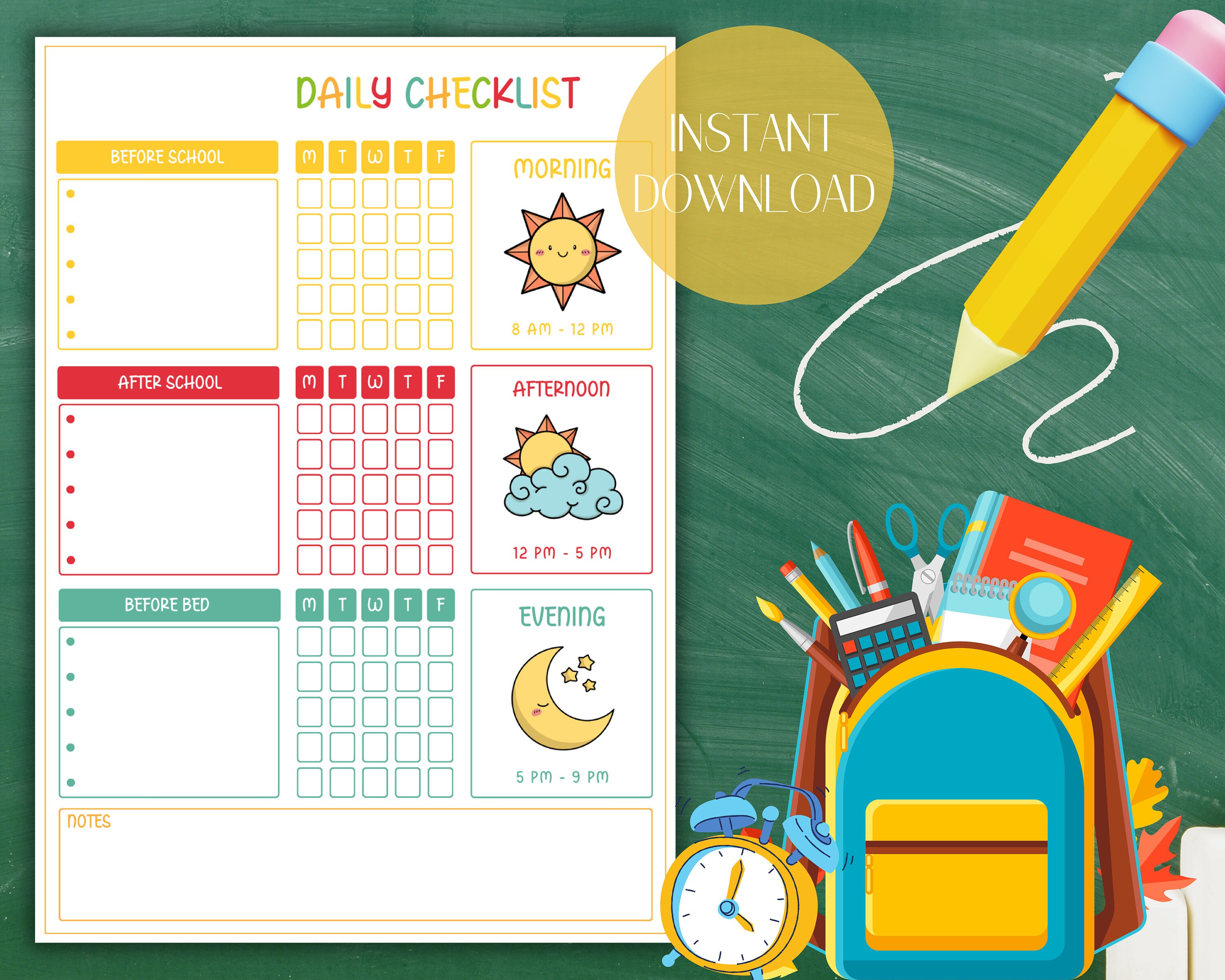 Kids Daily School Checklist: Fillable Chore Chart (digital Download) - Etsy