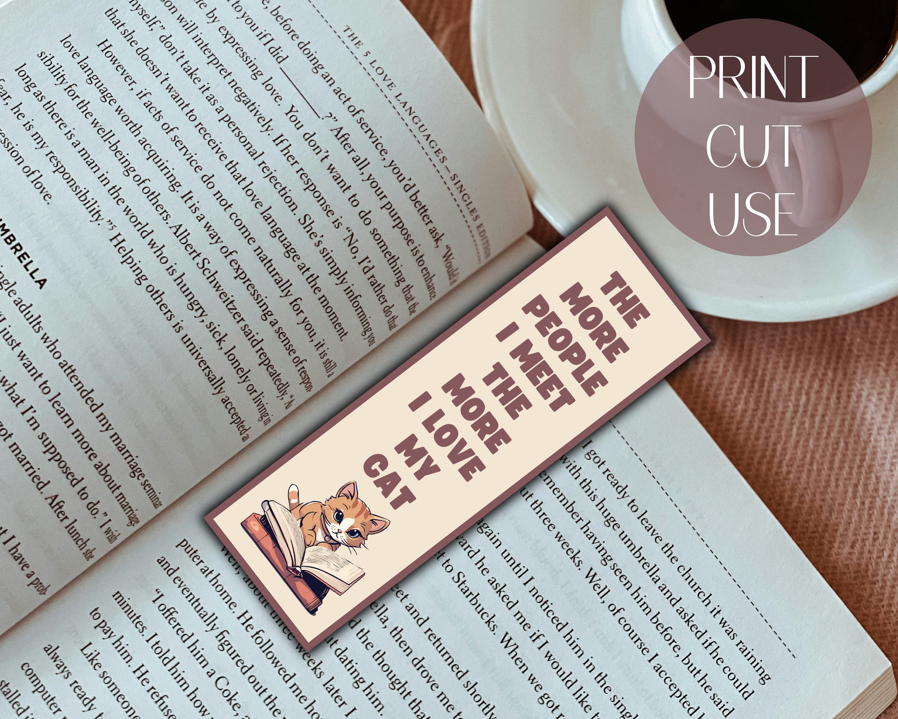 Cute Bookmarks Printable Bookmark Cat Bookmark Funny Bookmark Digital ...