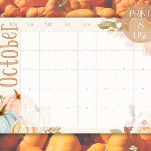 October 2024 Calendar Printable Fillable October Calendar 2024 Autumn ...