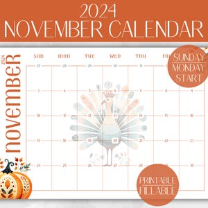 November 2024 Calendar Printable Fillable November Calendar November ...