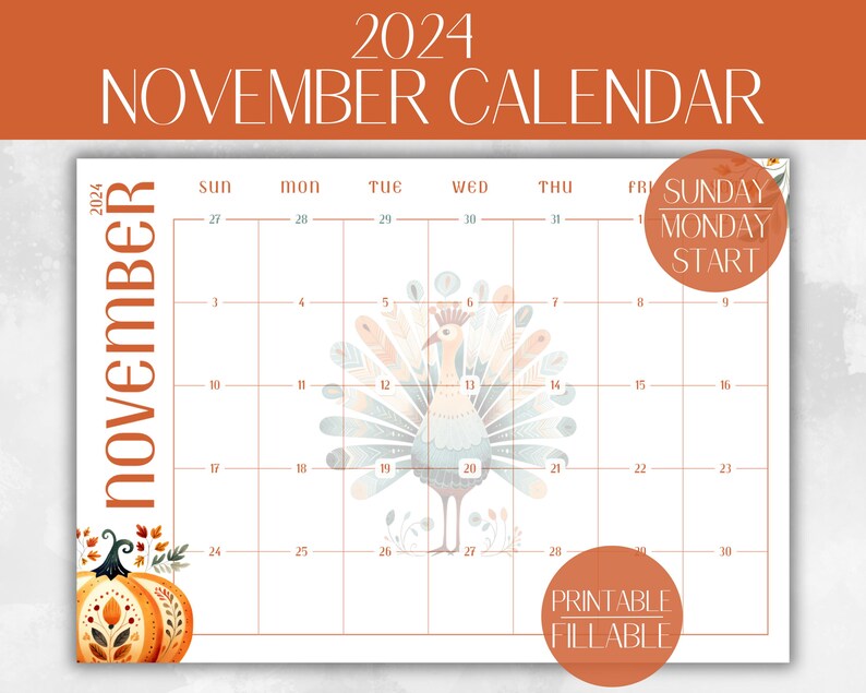 November 2024 Calendar Printable Fillable November Calendar November ...