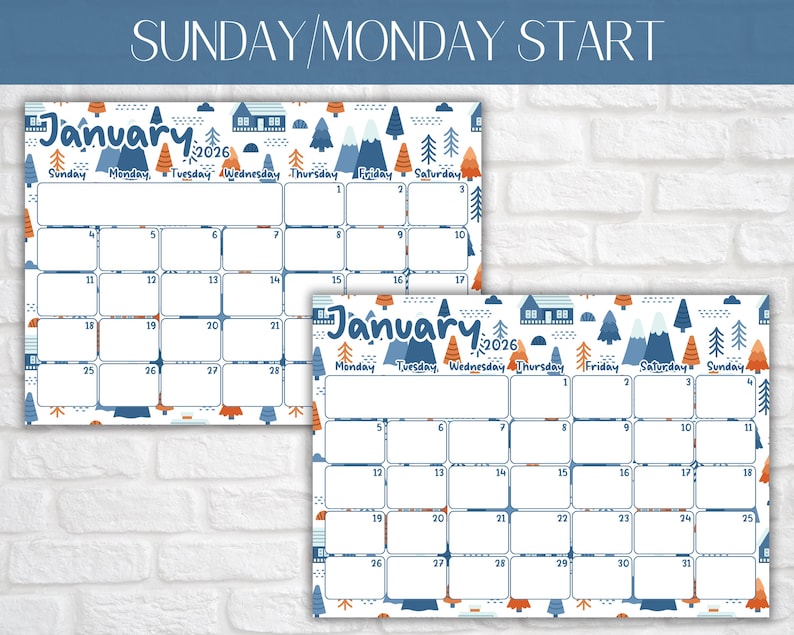 January 2026 Calendar Printable | Winter Theme (PDF) - Etsy