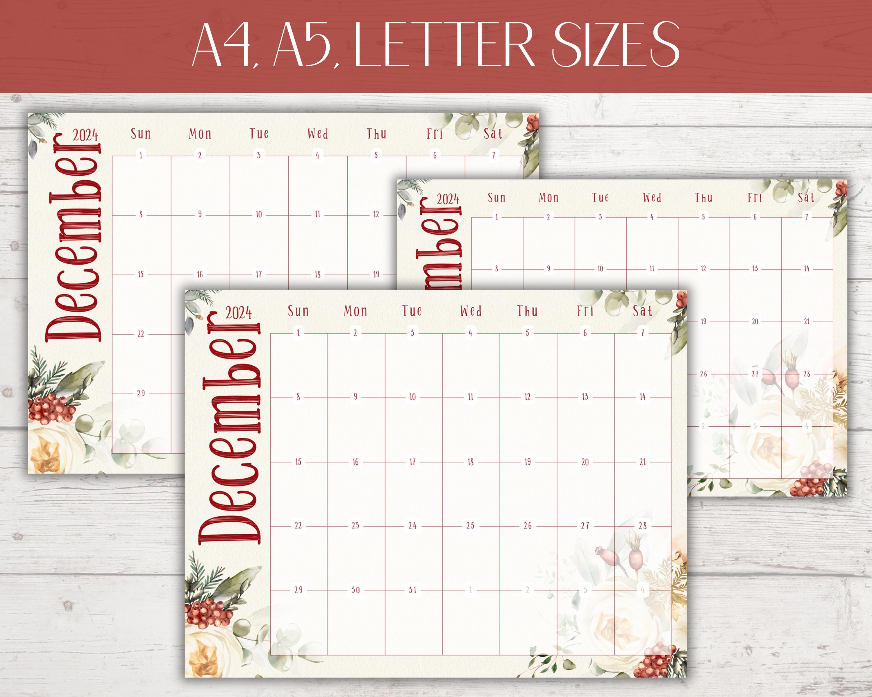 December 2024 Calendar Printable Fillable December Calendar December ...