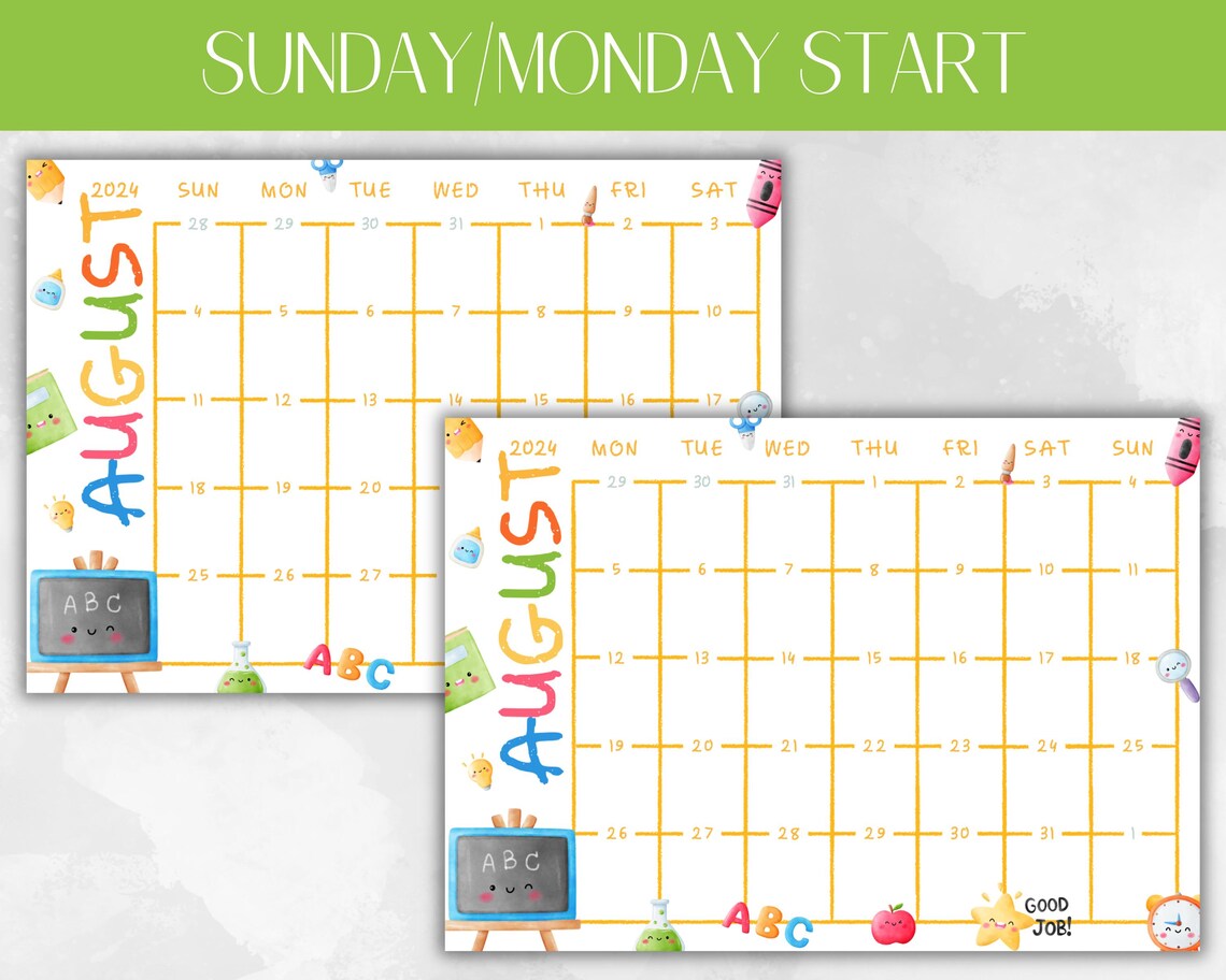 August 2024 Calendar Printable Fillable August Calendar Back to School ...