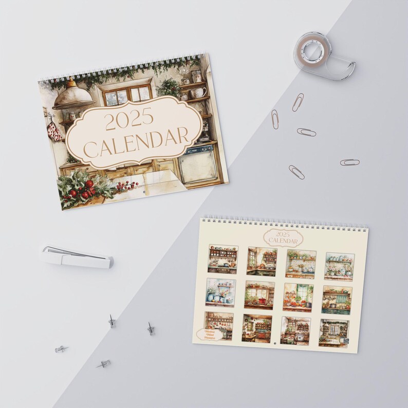 2025 Vintage Kitchen Calendar: Watercolor Wall Decor, Sunday Start - Etsy