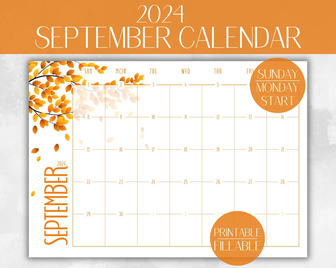 September 2024 Calendar Printable Fillable September Calendar 2024 ...