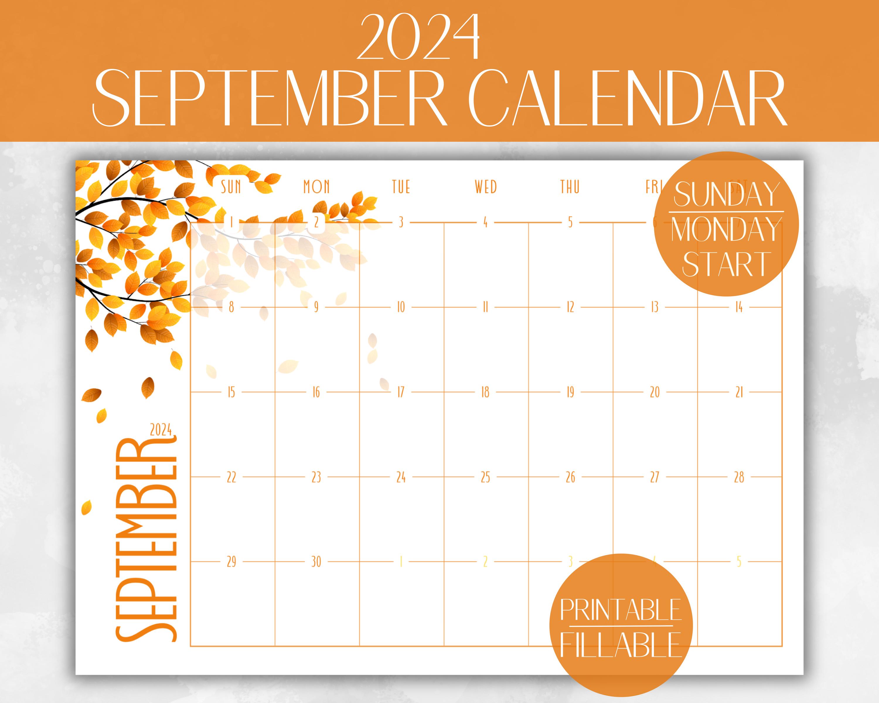 September 2024 Calendar Printable Fillable September Calendar 2024 ...