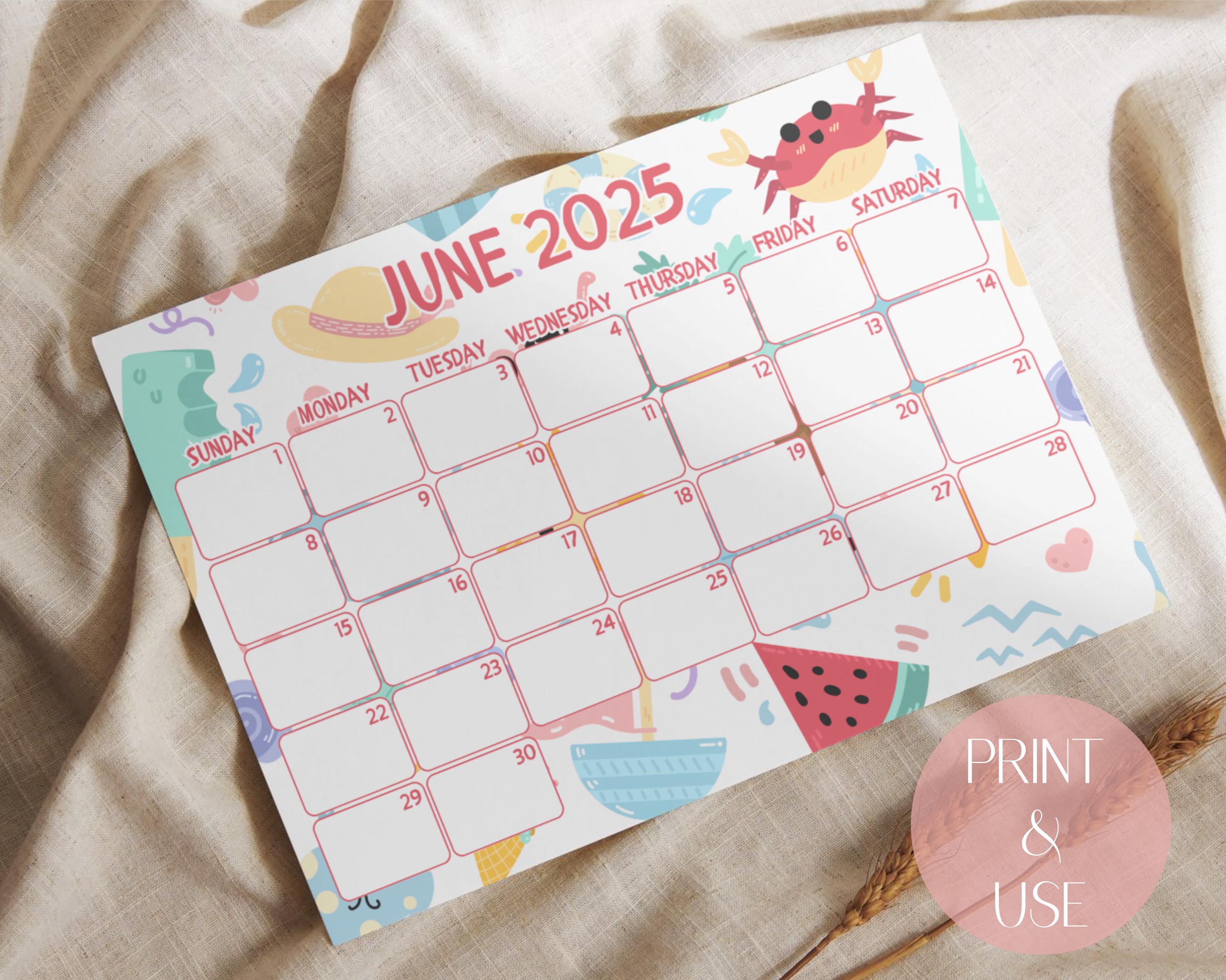Summer Calendar Printable Summer Calendar 2025 Summer Planning Calendar ...