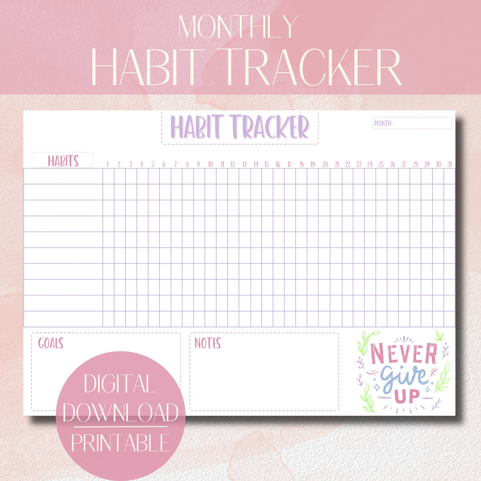 Printable Monthly Habit Tracker: Undated, Daily (digital Download) - Etsy