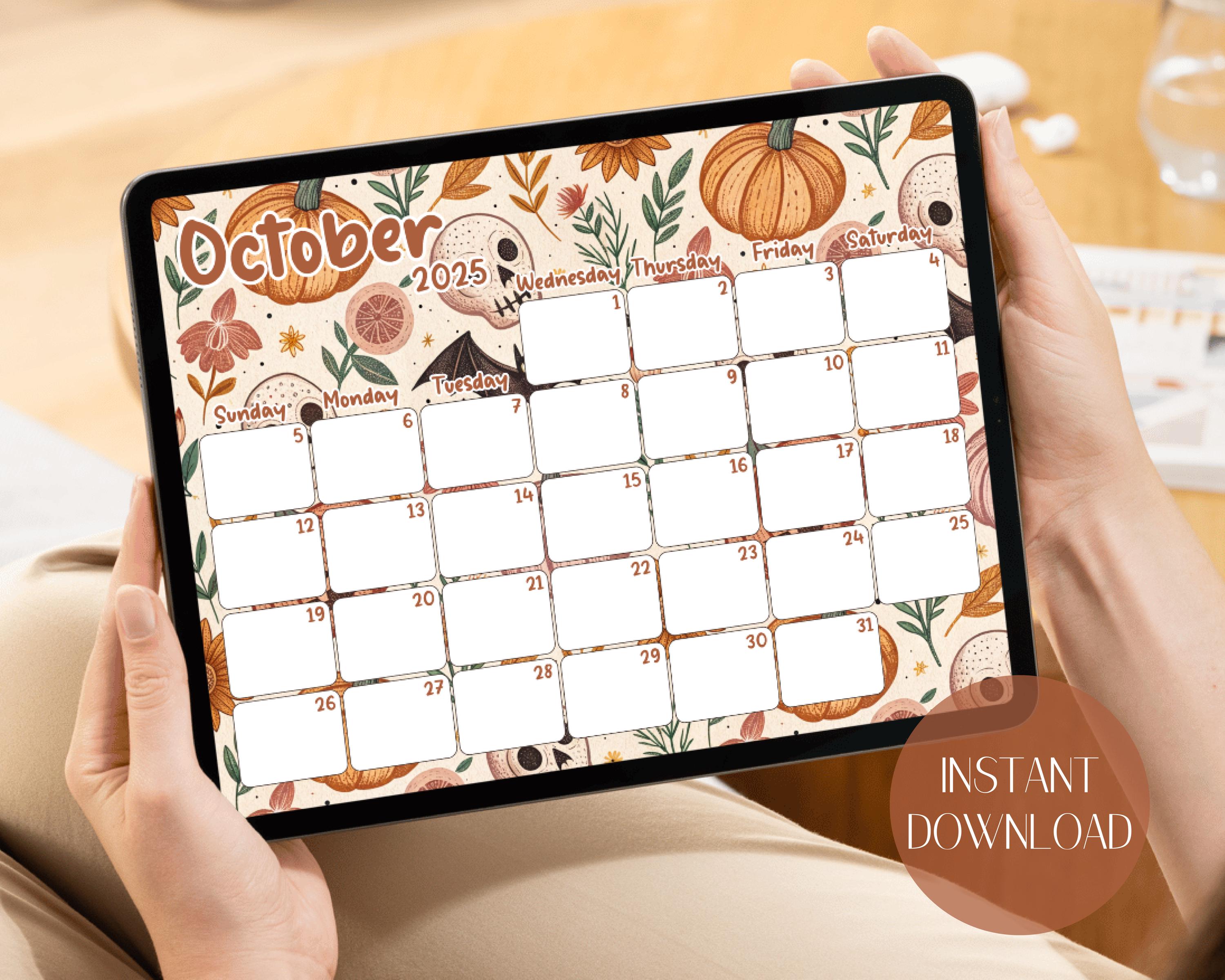 October 2025 Halloween Calendar Printable: Fillable Planner (digital ...