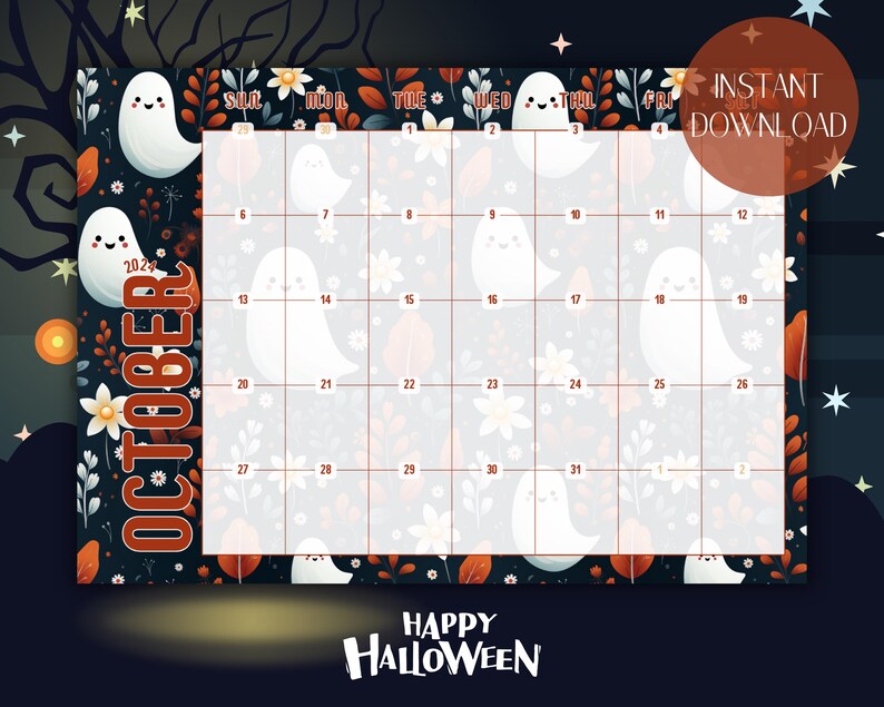 October 2024 Calendar Printable Fillable October Calendar Halloween ...