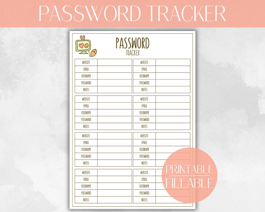 Password Tracker Printable Password Keeper Printable Password Organizer ...