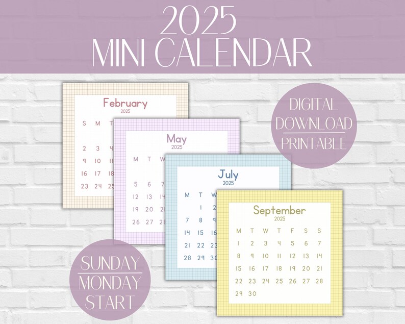 Mini Calendar 2025 Printable Mini Calendar 2025 Journal Calendar ...