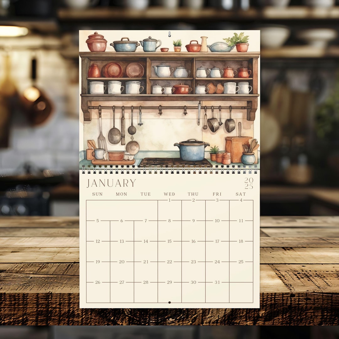 2025 Vintage Kitchen Calendar: Watercolor Wall Decor, Sunday Start - Etsy