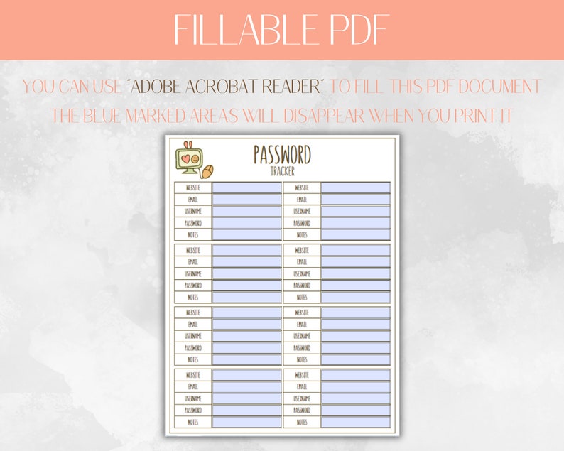 Password Tracker Printable Password Keeper Printable Password Organizer ...