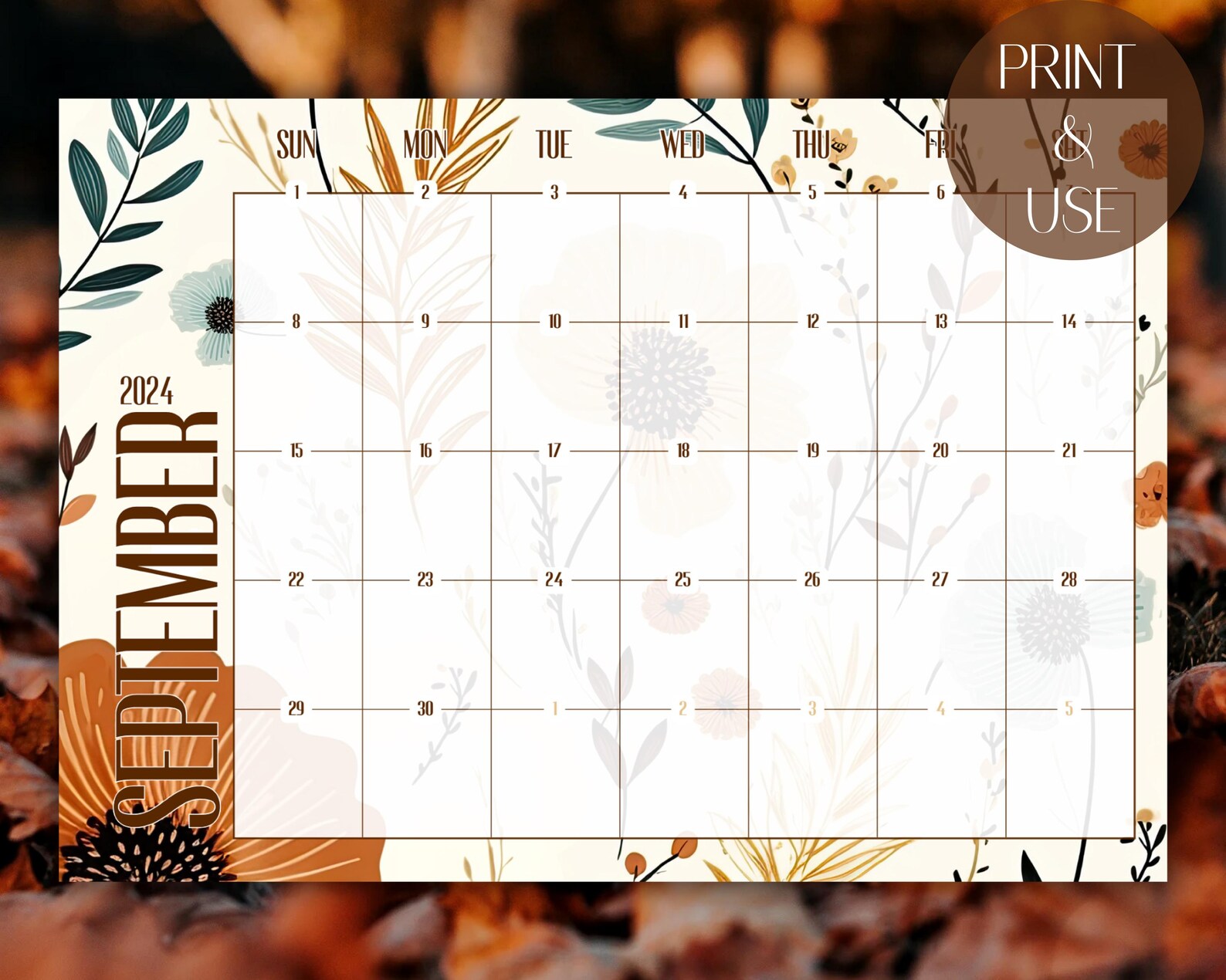 September 2024 Calendar Printable Fillable September Calendar 2024 ...
