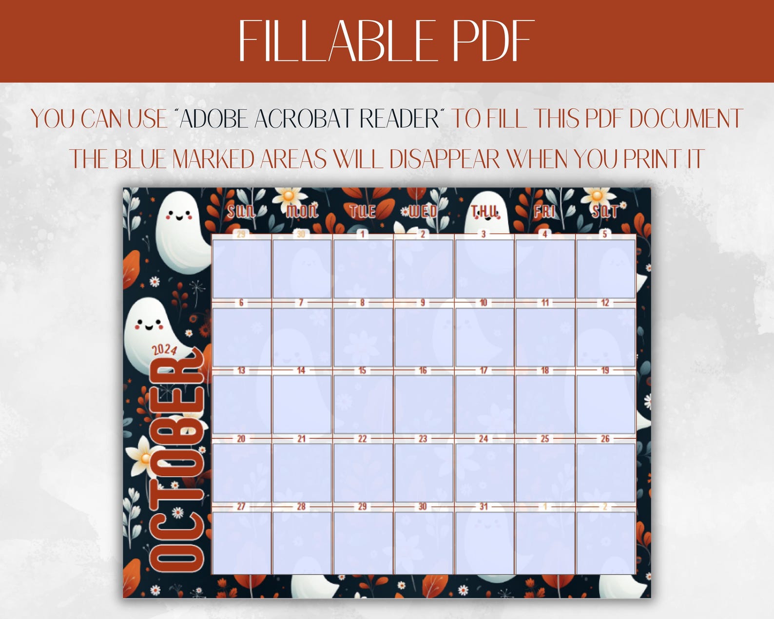 October 2024 Calendar Printable Fillable October Calendar Halloween ...