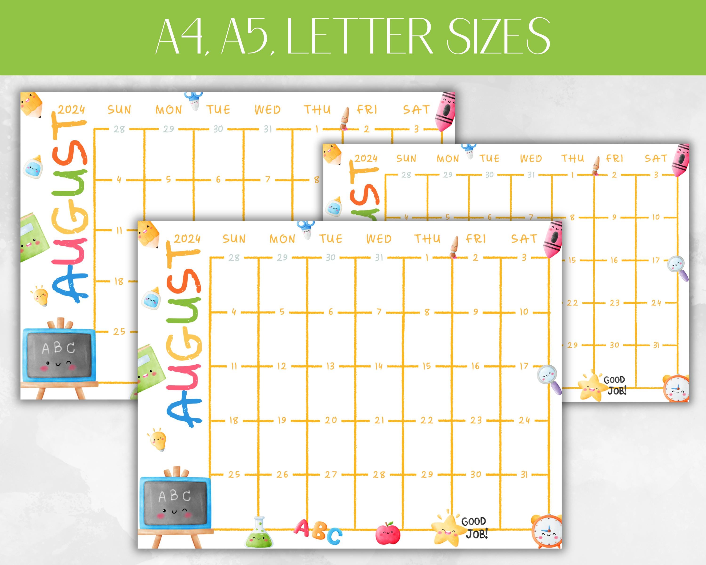 August 2024 Calendar Printable Fillable August Calendar Back to School ...