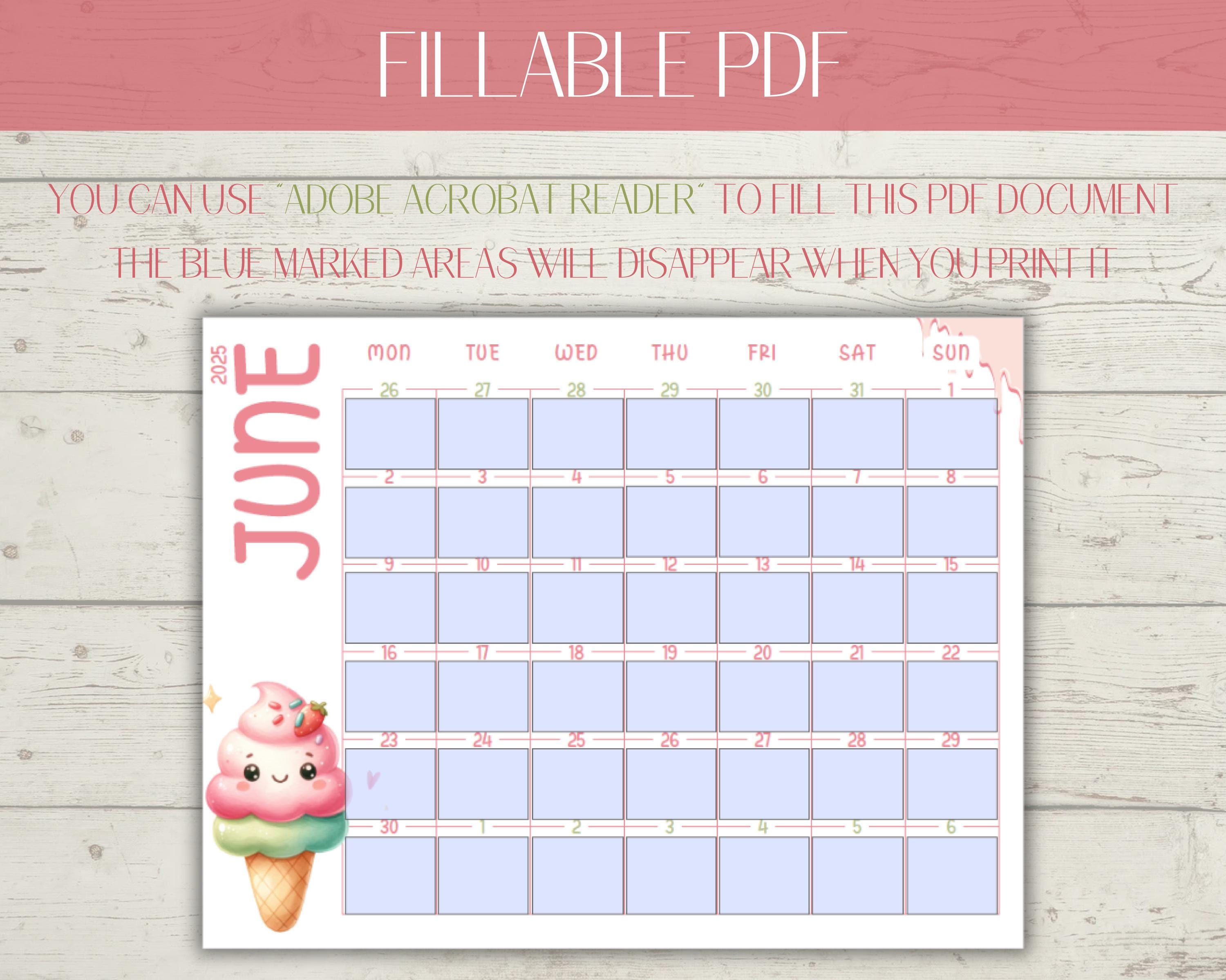 2025 Kids Calendar Printable Fillable 2025 Calendar 2025 Cute Calendar ...